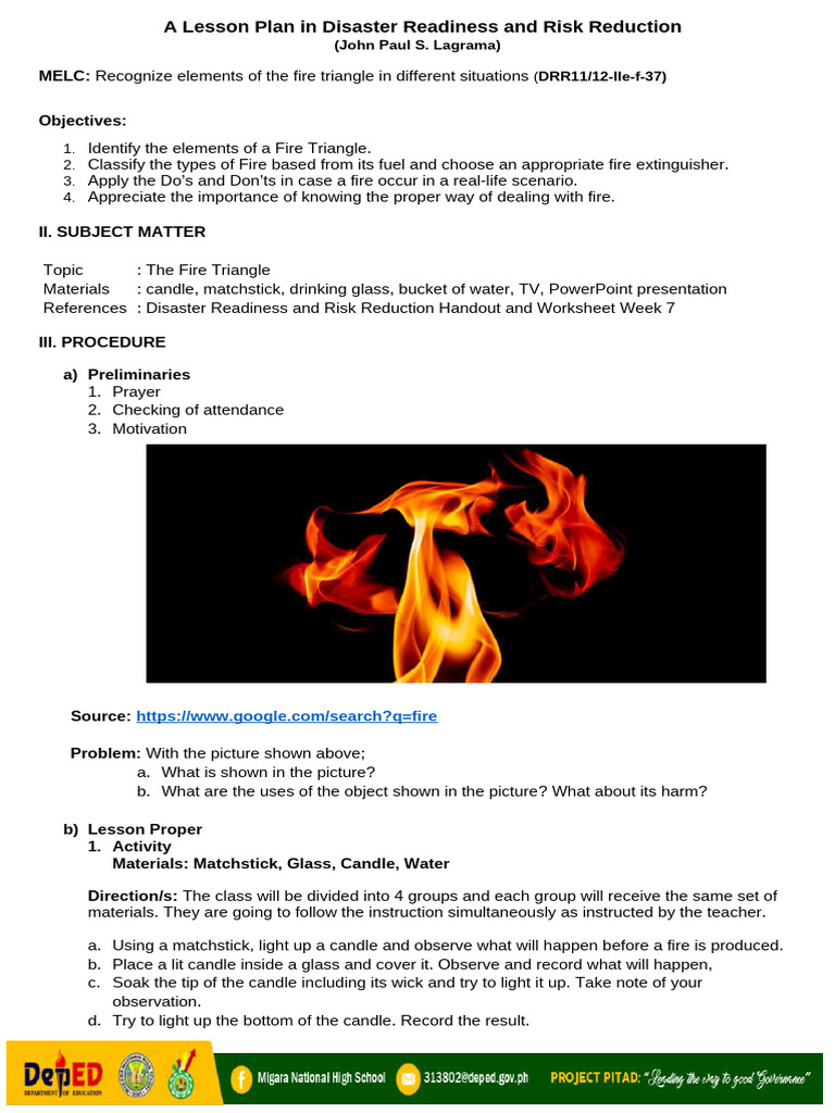 Lesson Plan COT DRRR | PDF | Fires | Combustion