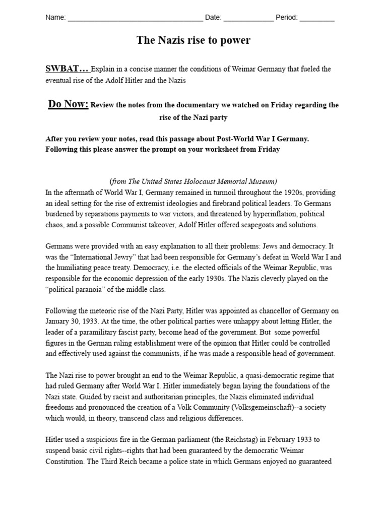 The Nazi Rise To Power | PDF | Nazi Germany | Weimar Republic