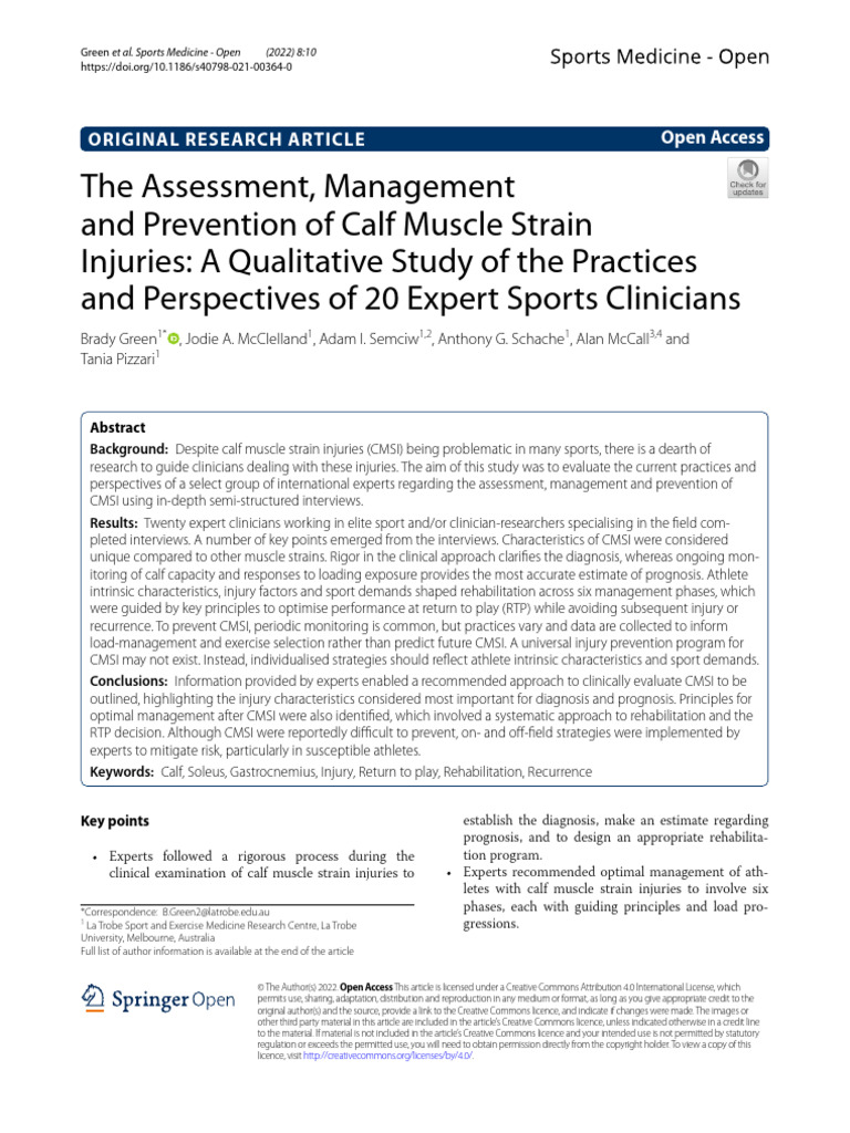Calf Muscle Strain Injury Management | PDF | Musculoskeletal System