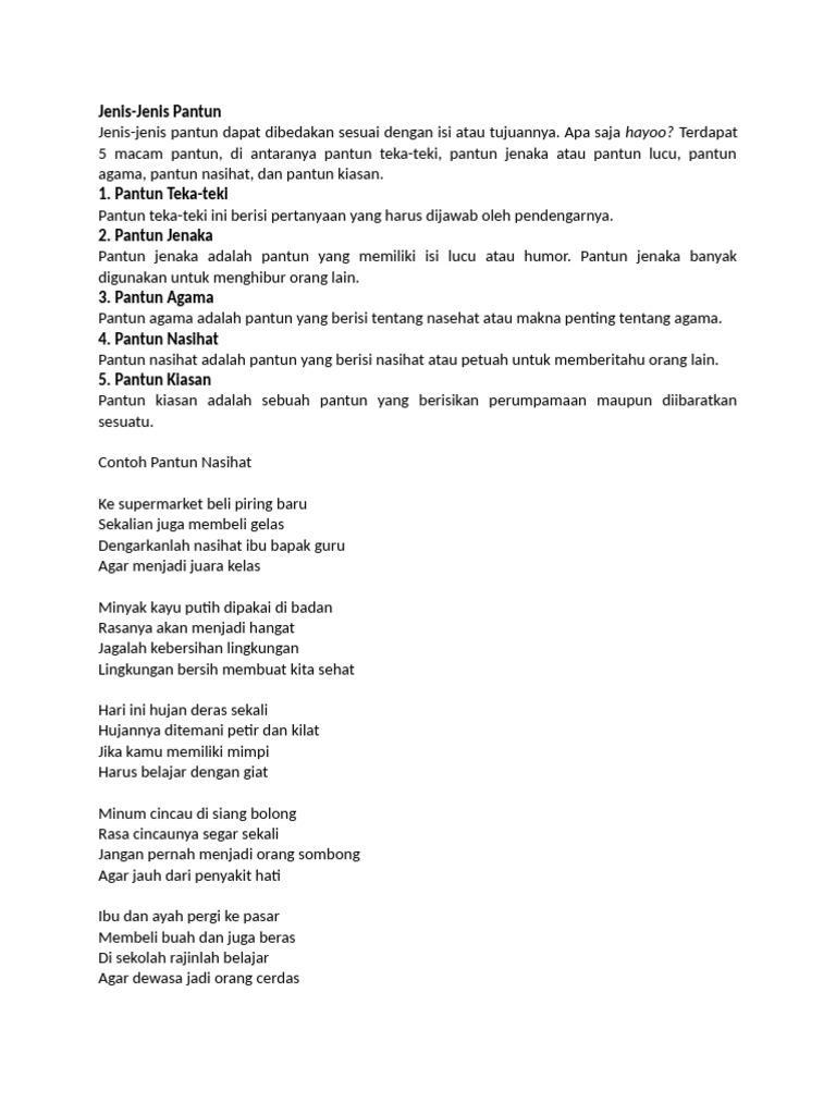 Jenis-Jenis Pantun dan Contohnya | PDF