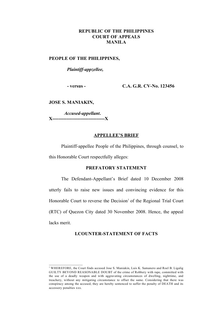 Republic of The Philippines Court of Appeals Manila: Plaintiff ...