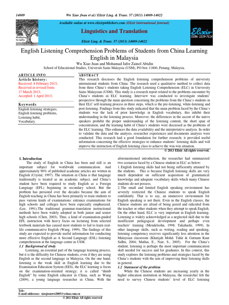 English Listening Comprehension Problems | PDF | Metacognition ...
