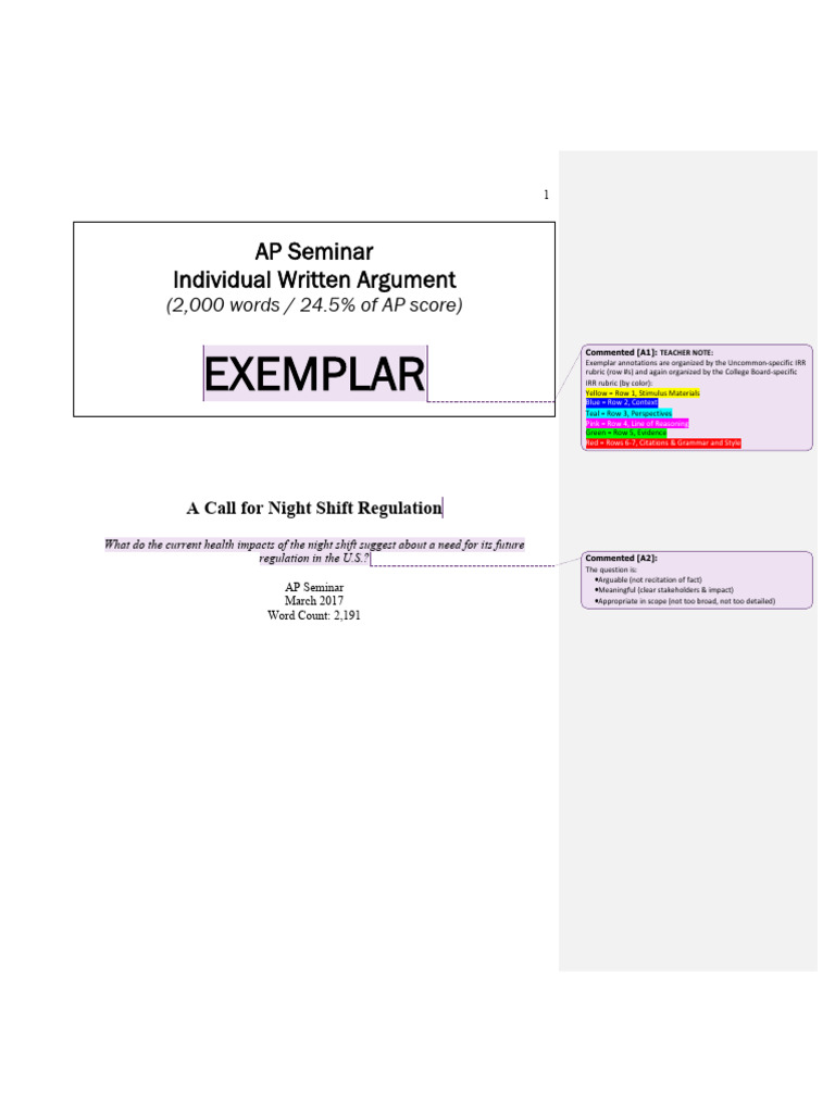IWA Annotated Exemplar | PDF | Shift Work | Circadian Rhythm