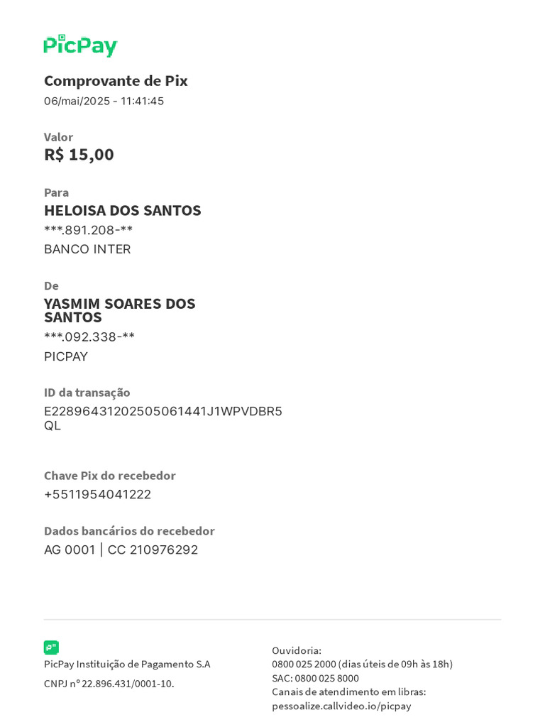 Comprovante Picpay PIX 06052025114133$ | PDF
