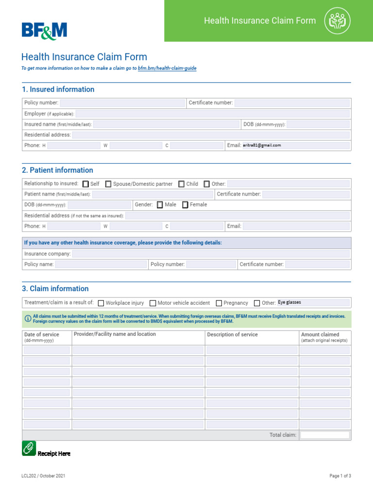 BF&M Health Insurance Claims Form - Signed | PDF | Insurance | Service ...