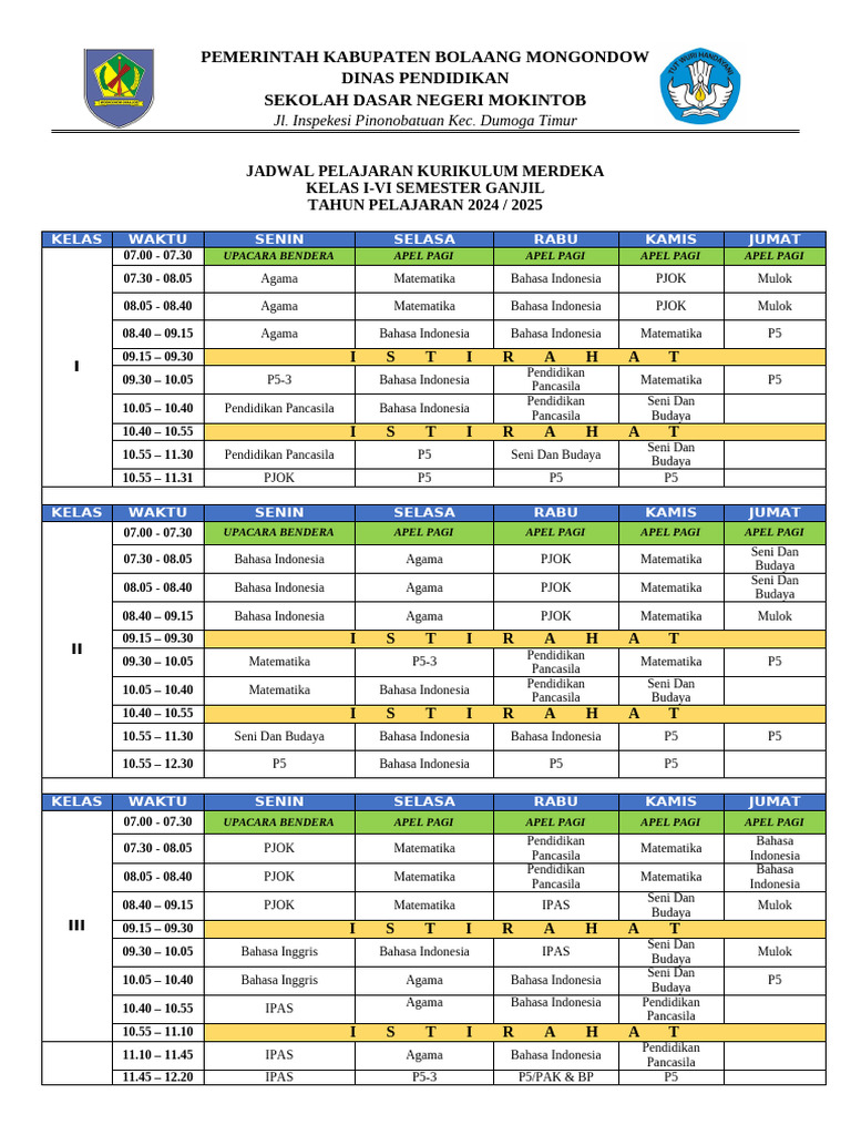 Jadwal Pelajaran Kurikulum Merdeka | PDF