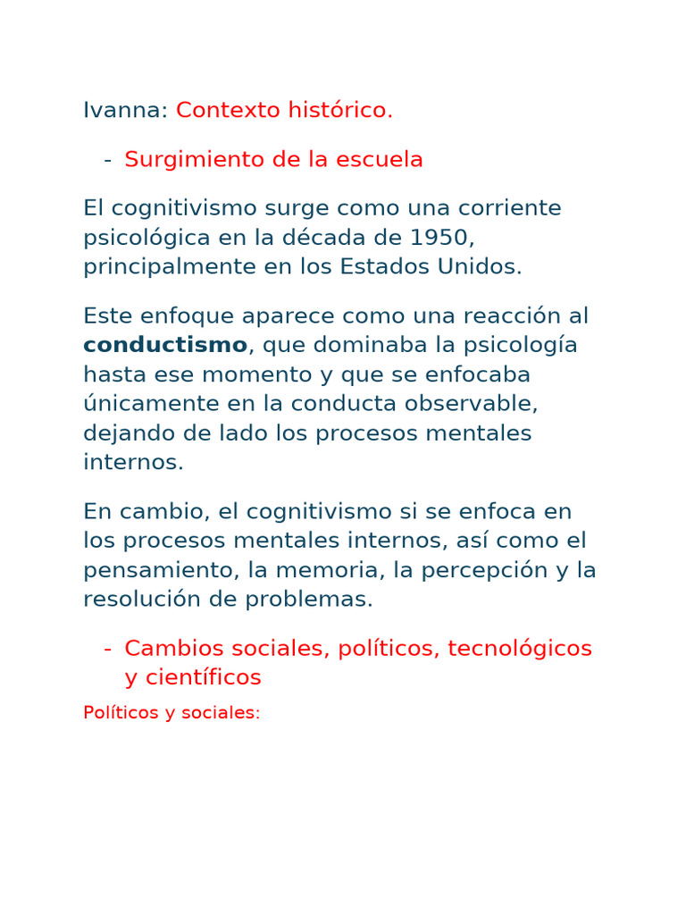 Contexto Historico | PDF | Psicología cognitiva | Sicología