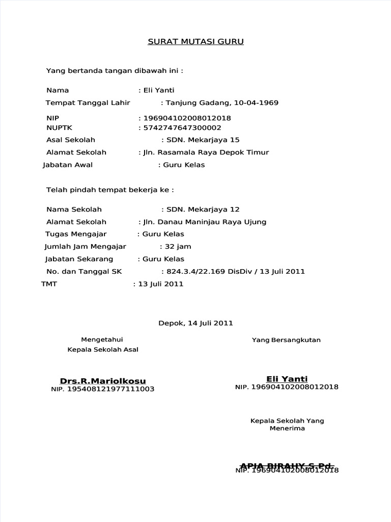 PDF Surat Mutasi Guru - Compress | PDF