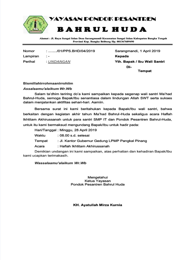 Undangan Haflah Akhirussanah 2019 | PDF