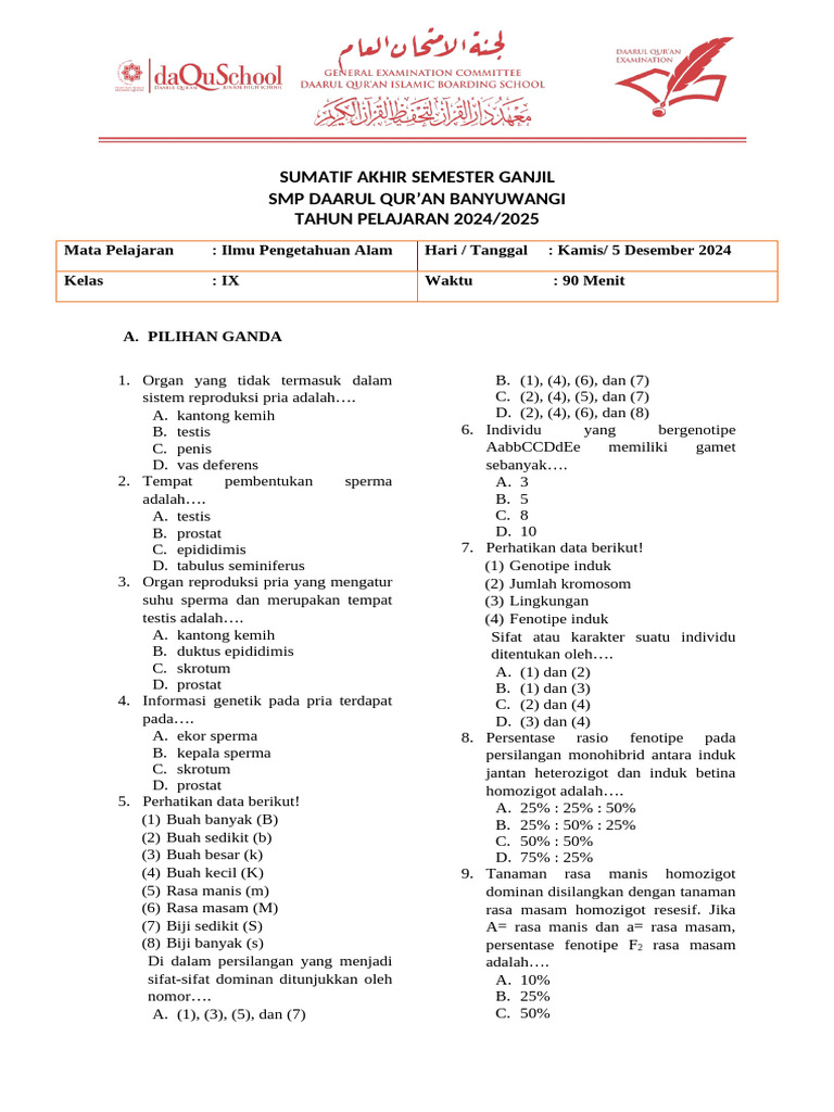 Soal Sas Ganjil Kelas Ix 2024_2025 | PDF
