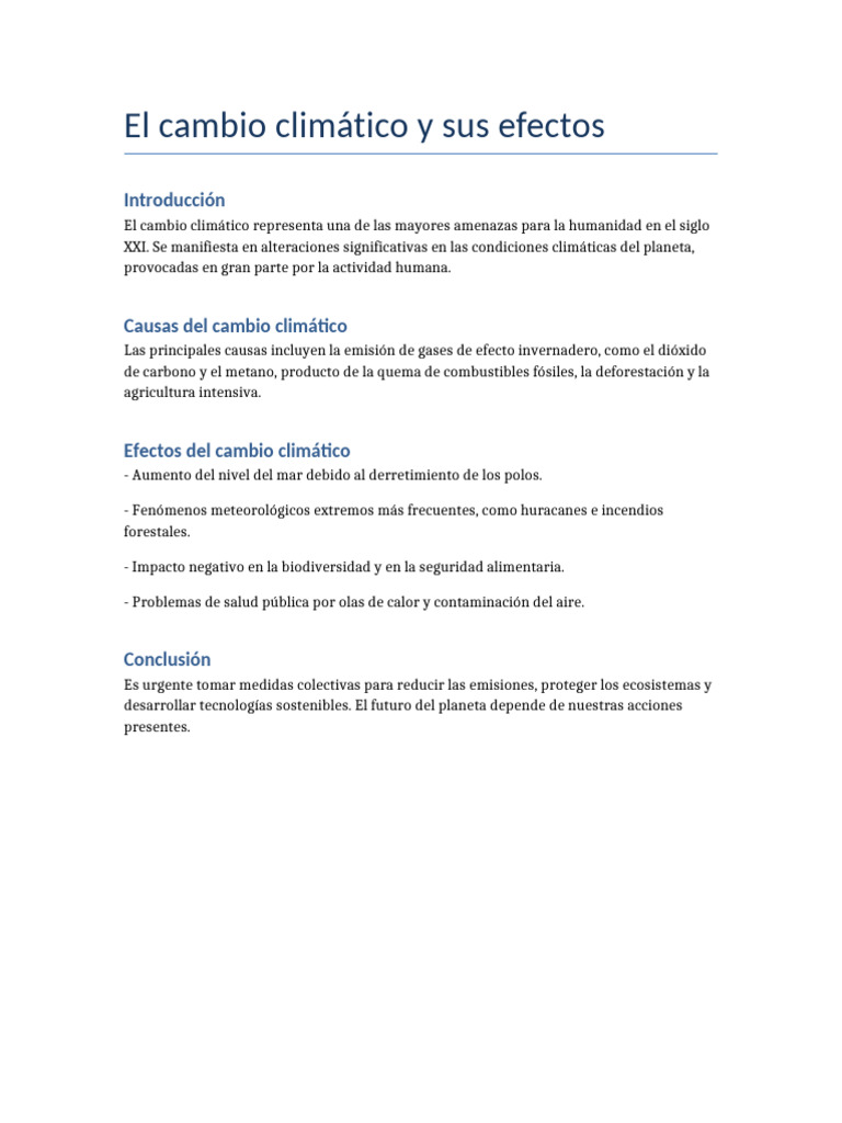 Efectos del Cambio Climático en el Planeta | PDF