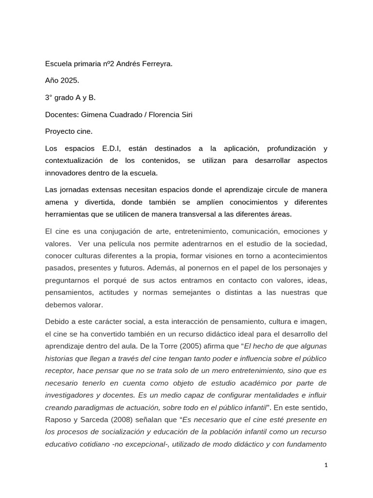 Proyecto Cine en Escuela Primaria 2025 | PDF | Enseñando | Evaluación