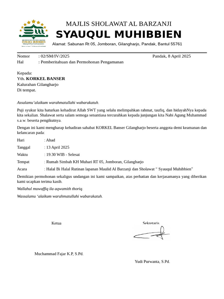 Tembusan Banser Gilangharjo Lapanan TGL 13 April 2025 | PDF