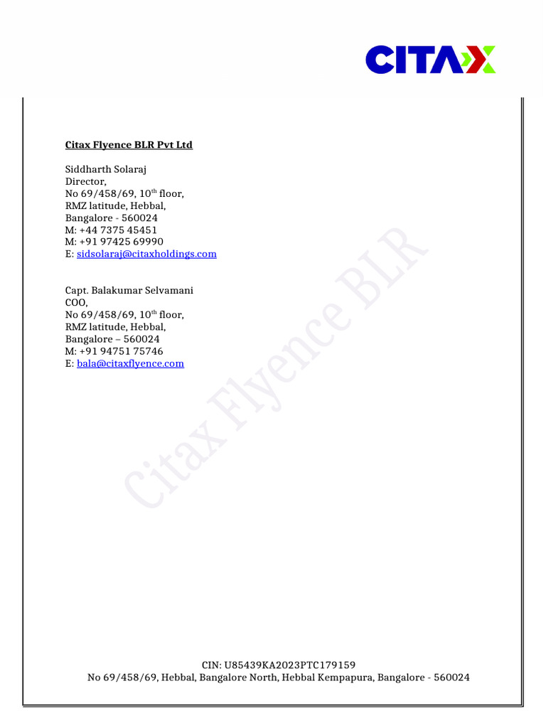 Citax Flyence Contact Information | PDF