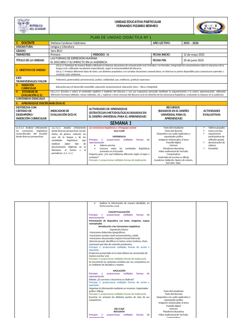 Lyl-3ero-Unidad 1 | PDF | Hablar en público | Dibujo