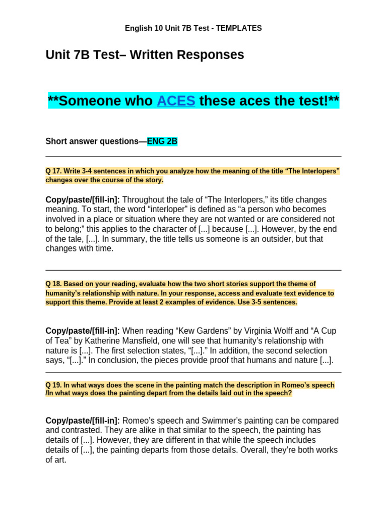 (Fill-In) Unit 7B Test | PDF