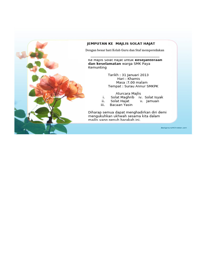 Kad Jemputan Solat Hajat | PDF