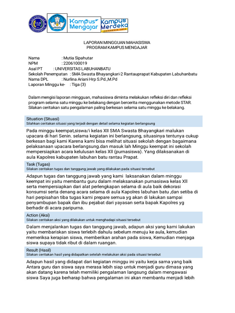 Laporan Minggu Ke 4 Mutia | PDF