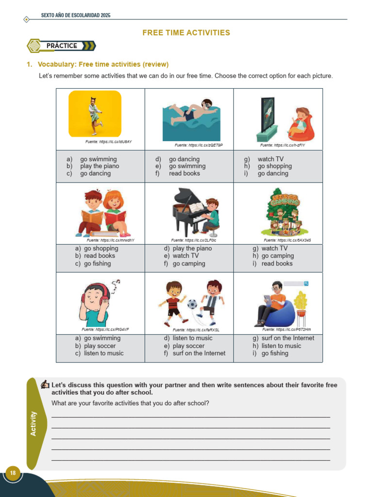 6th Free Time Activities | PDF | Essays | Verb