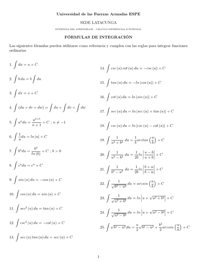 Formulas Integrales | PDF