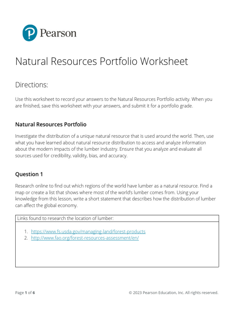 Natural Resources Portfolio Worksheet | PDF | Lumber | Bias