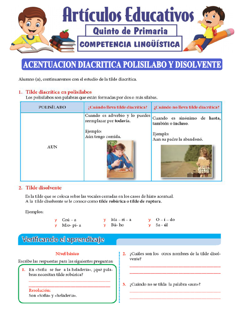 Acentuacion Diacritica Polisilabo y Disolvente para Quinto de Primaria ...