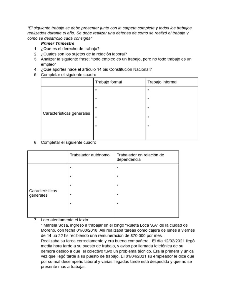 TP Integrador Primer y Segundo Cuatrimestre | PDF | Empleo | Economias