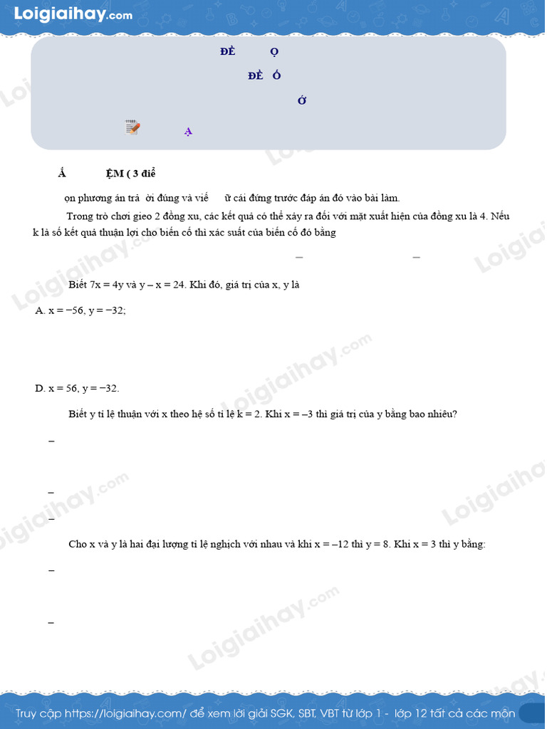 De Kiem Tra Hoc Ki 2 Toan 7 de So 2 Chan Troi Sang Tao 1714962610 | PDF