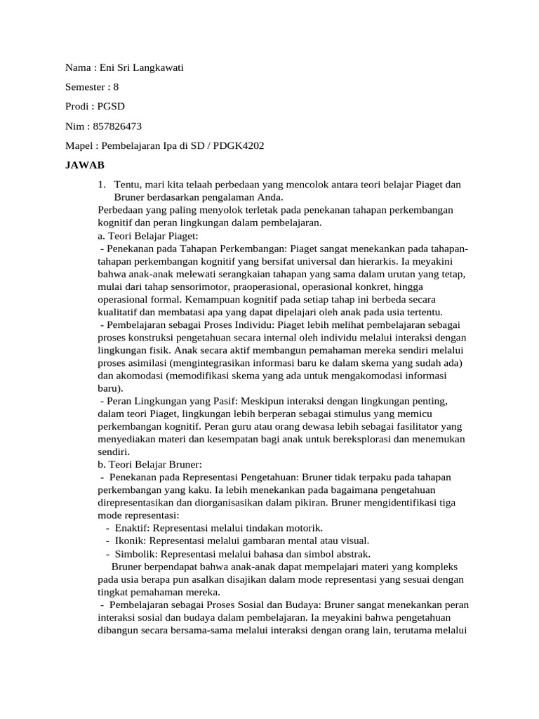 TT 1 Eni Sri Langkawasti (857826473) PEMBELAJARAN IPA di SD | PDF