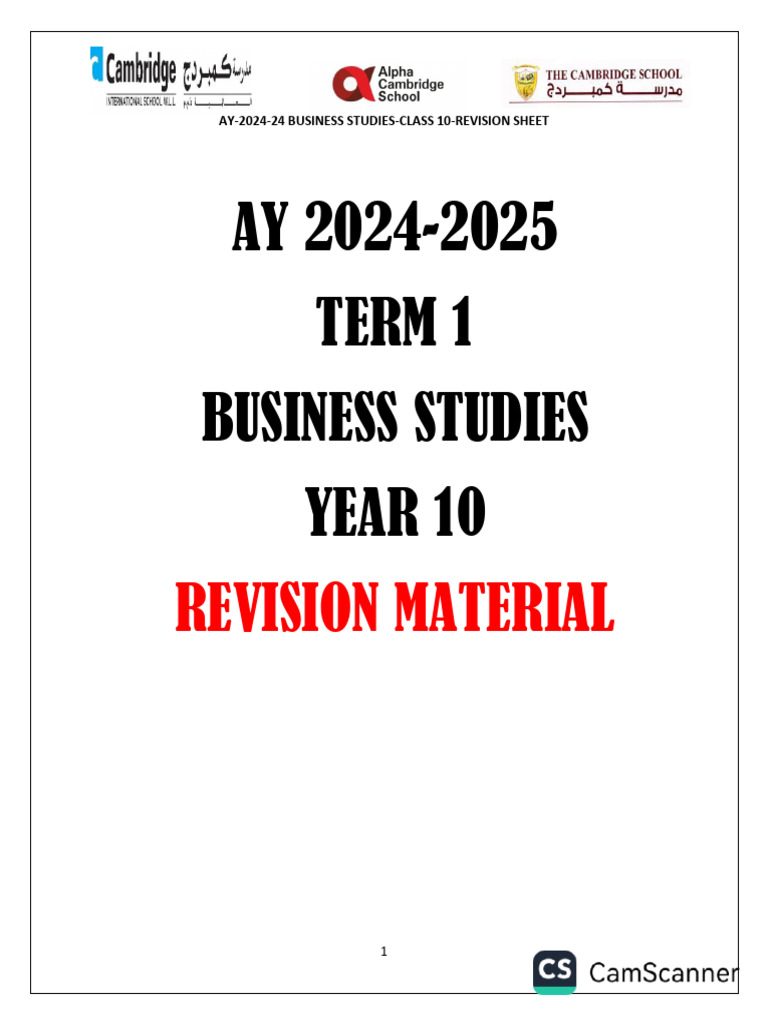AY 2024-25 Revision Booklet Business 0x8 Term 2 | PDF