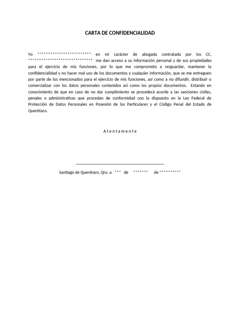 Carta de Confidencialidad Legal | PDF