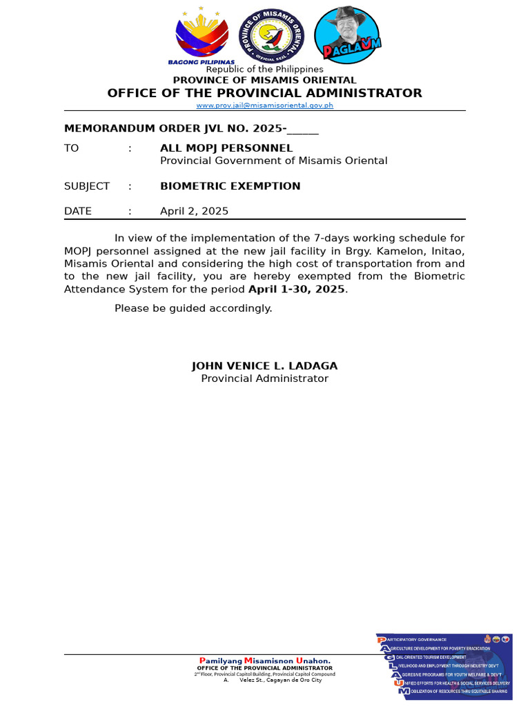 Misamis Oriental Biometric Exemption Memo | PDF