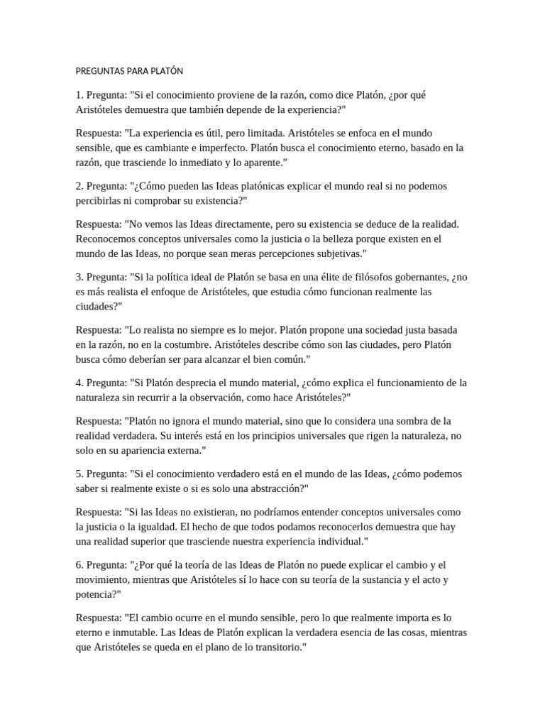 Preguntas y Respuestas Filosofia | PDF | Aristóteles | Platón