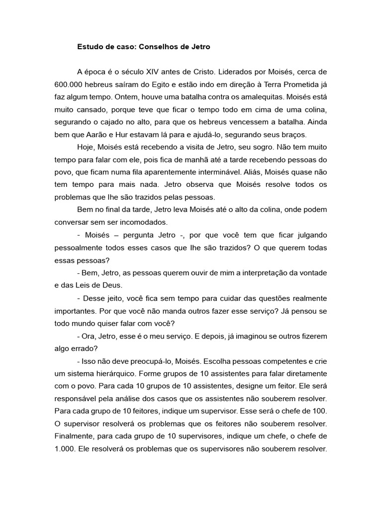 Estudo de Caso - Conselhos de Jetro | PDF | Moisés
