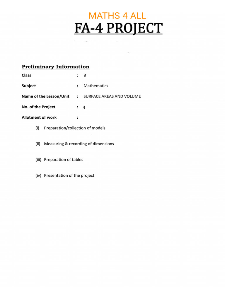 8th FA3 Maths Project [MATHS 4 ALL] | PDF