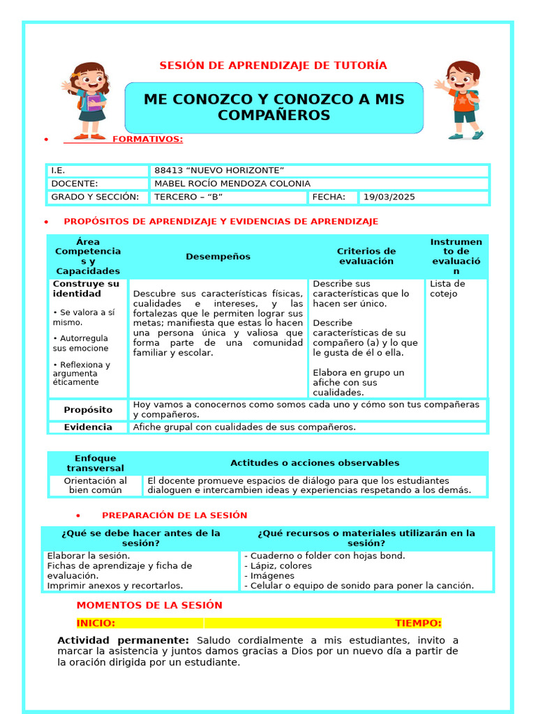 Sesion Me Conozco y Conozco A Mis Companeros | PDF | Aprendizaje