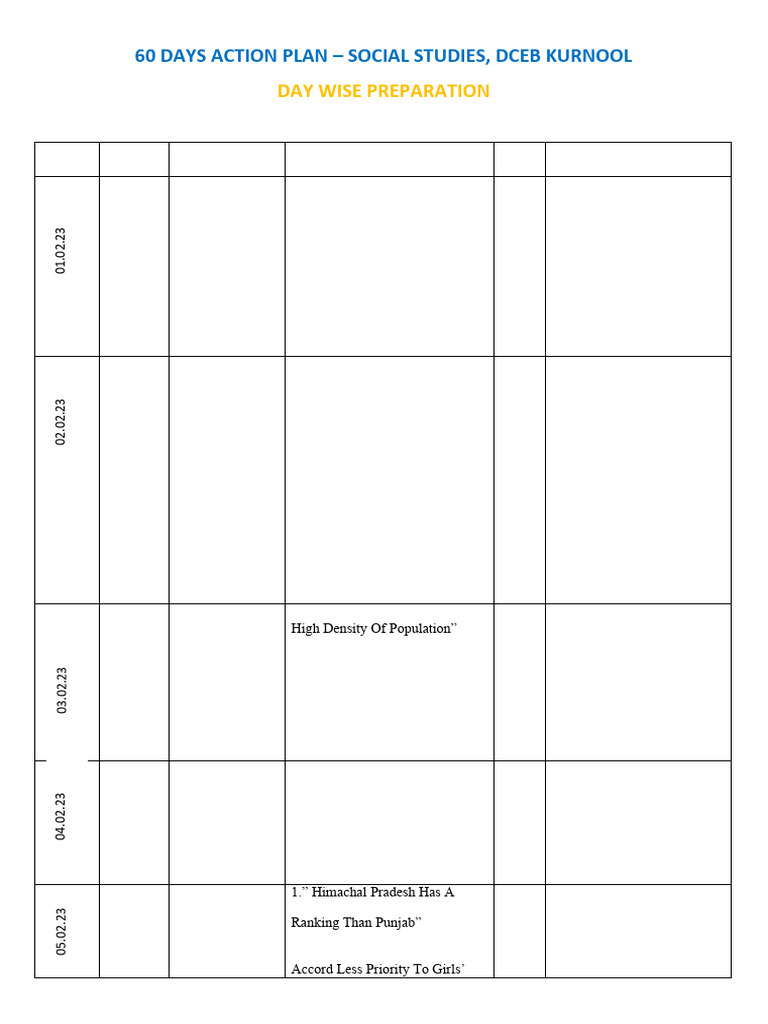60-Day Social Studies Action Plan | PDF