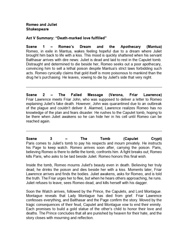 Act 5 Summary of Romeo and Juliet | PDF | Characters In Romeo And Juliet