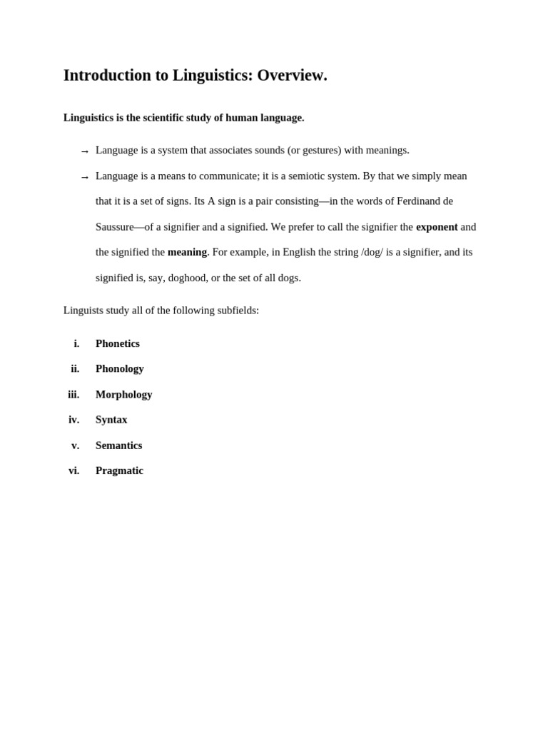 Introduction To Linguistics Overview | PDF | Linguistics | Semantics