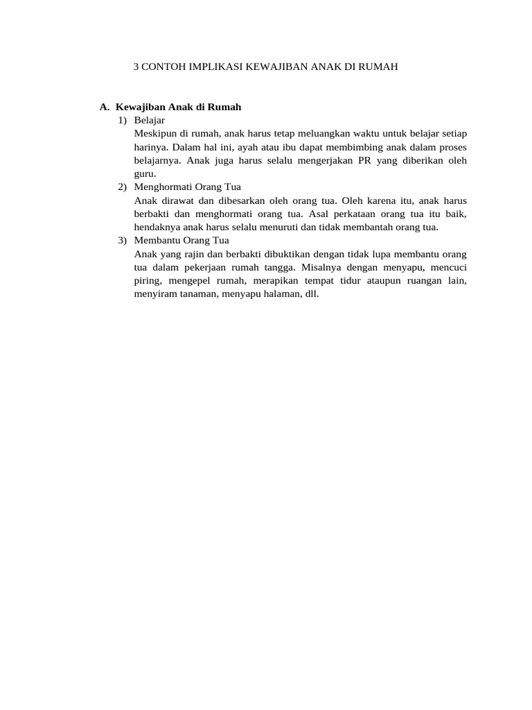 3 Contoh Implikasi Kewajiban Anak Di Rumah | PDF