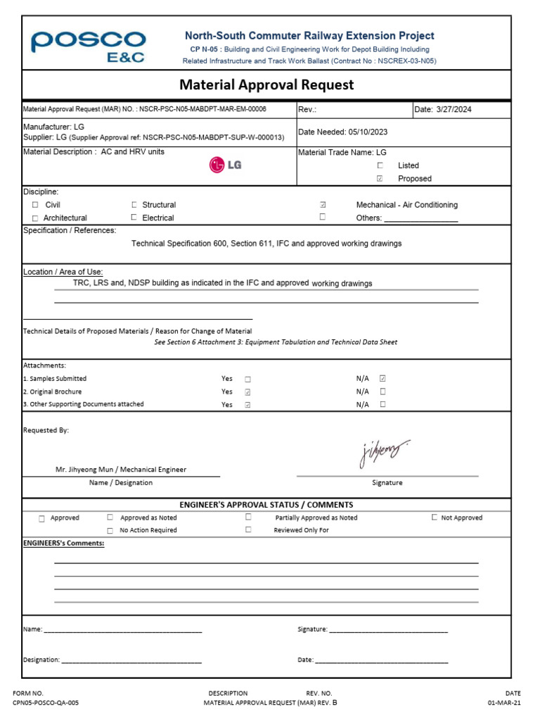 NSCR-PSC-N05-MABDPT-MAR-EM-000067 - Material Approval For AC - HRV Units by LG For LRS TRC ...