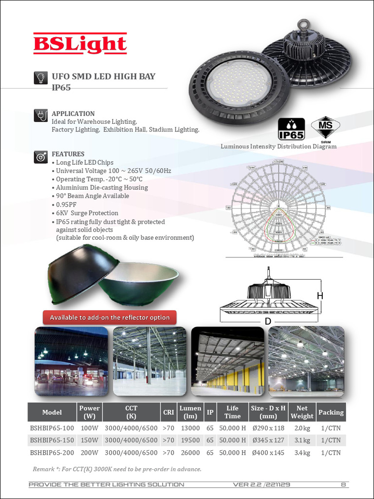 200W Highbay Light Specifications BSlight | PDF