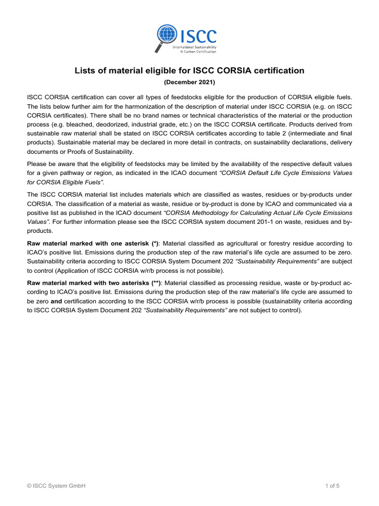 ISCC CORSIA List of Materials December 21-1 | PDF | Oil | Kerosene