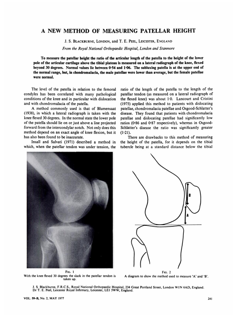 Blackburne-Peel Method for Patellar Height | PDF | Knee | Joints