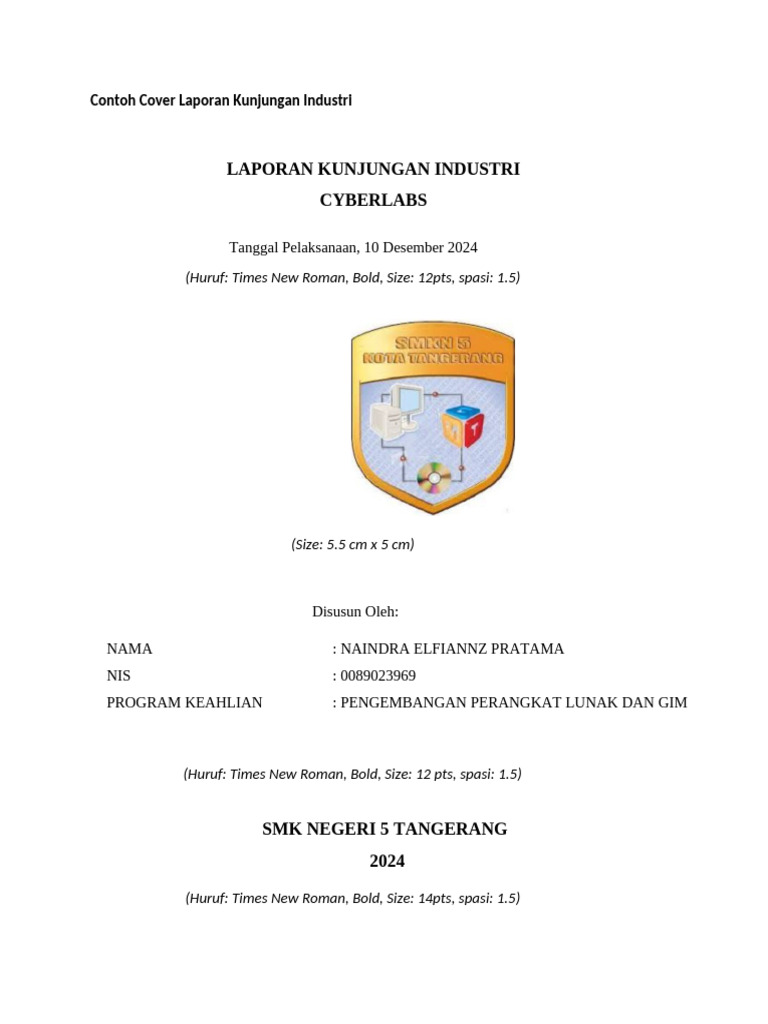 Contoh Cover Laporan Kunjungan Industri | PDF