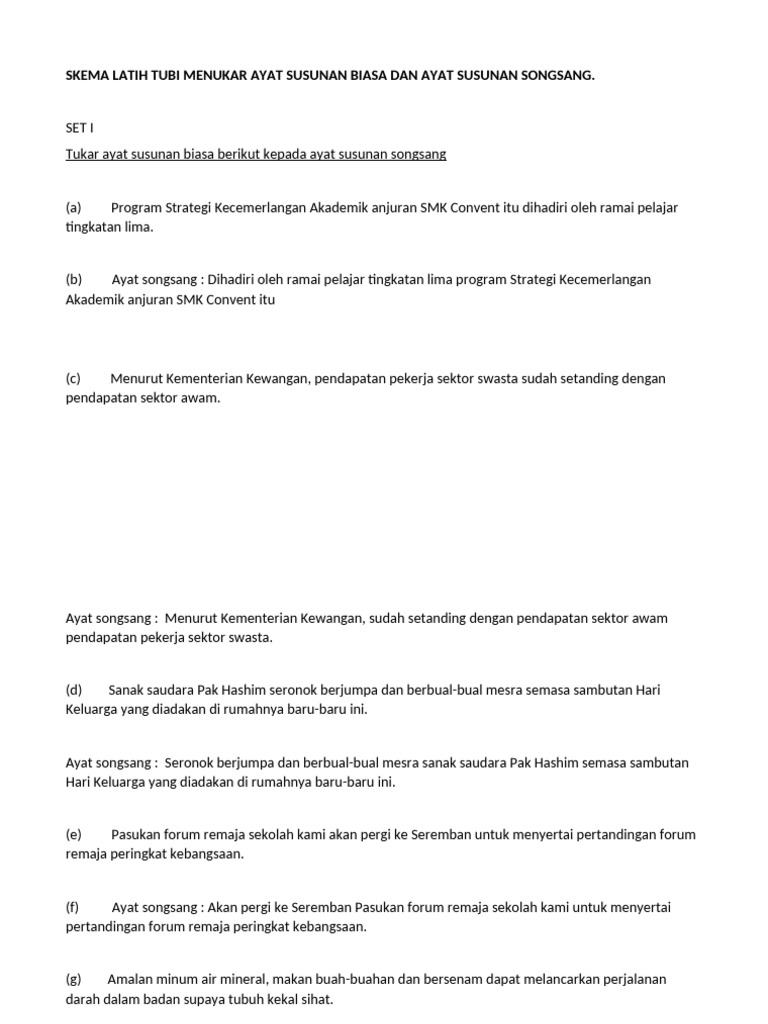 Jawapan Tukar Ayat Susunan Biasa - Songsang Dan Sebaliknya | PDF