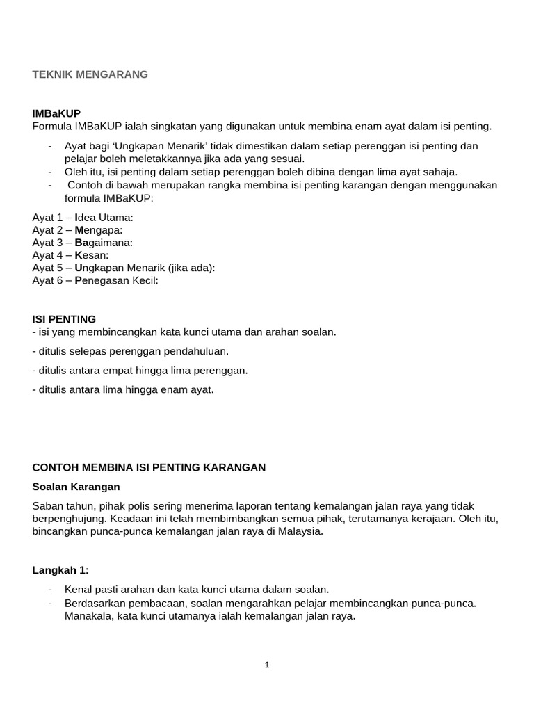 Karangan (Teknik Imbakup) | PDF