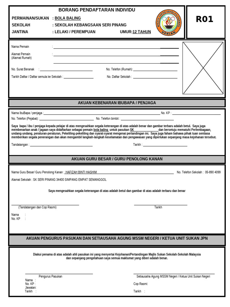 Borang Pendaftaran Pemain Bola Baling | PDF