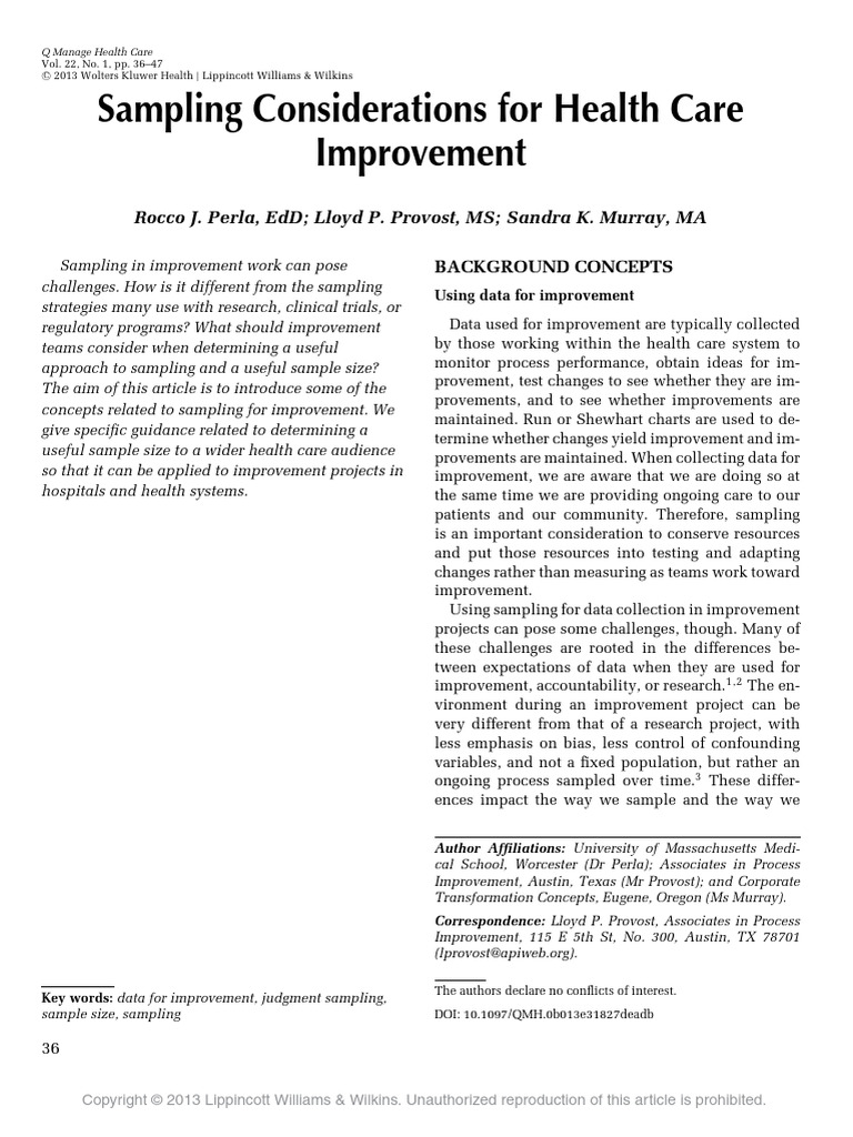 LMP 2320H Reading Week 6 sampling considerations for healthcare ...