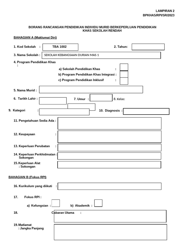 BORANG RPI LAMPIRAN 2 TAHUN 2025 | PDF
